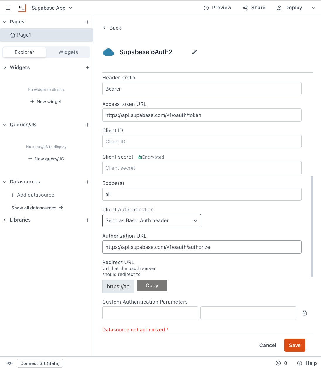 Integrating Supabase with Appsmith Using Oauth2 | Appsmith Community Portal